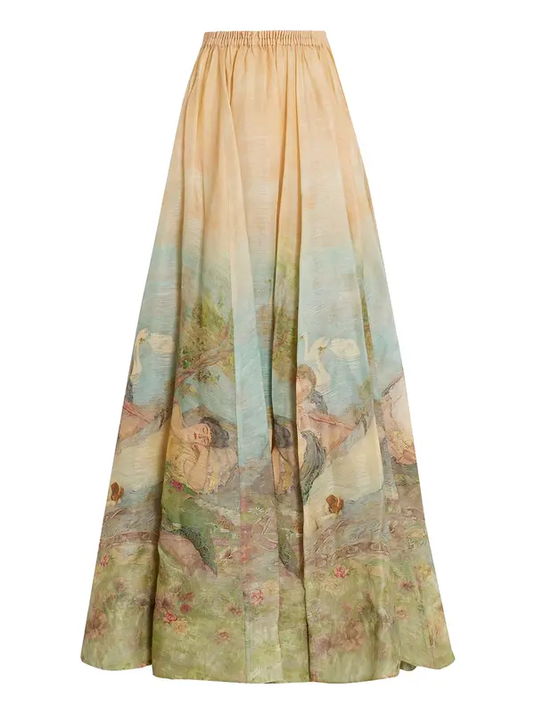 Zimmermann Printed Cotton And Linen-blend Maxi Skirt - Pastel Orange