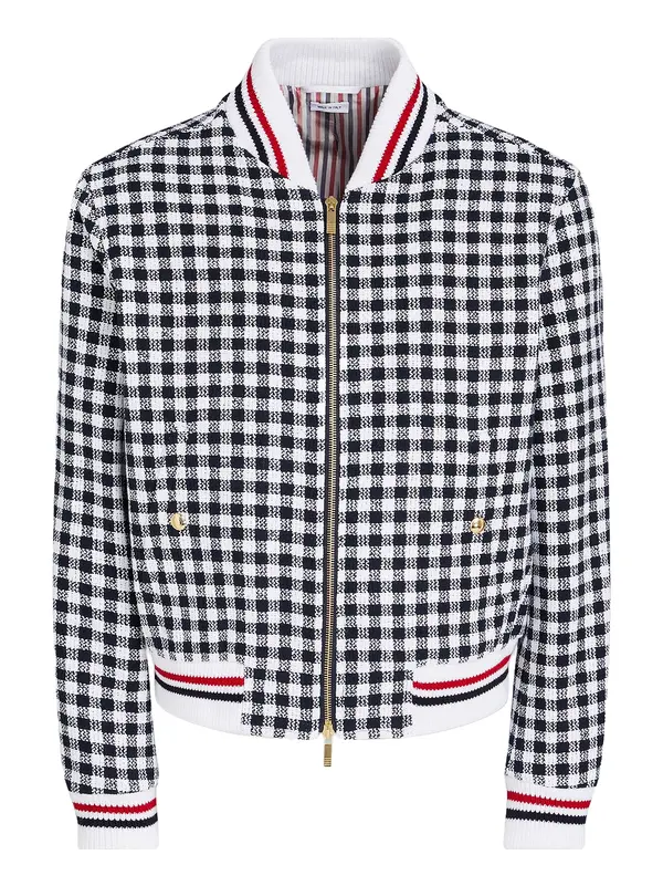 Thom Browne Gingham Cotton-bouclé Bomber Jacket - Midnight Blue