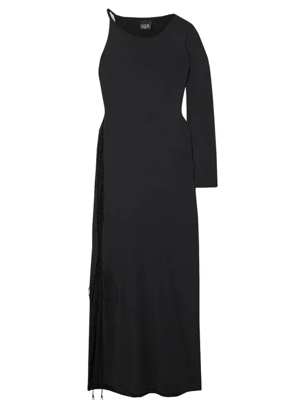 LESLIE AMON Allegra One-sleeve Maxi Dress - Black