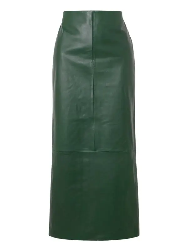ST. AGNI Paneled Leather Maxi Skirt - Green