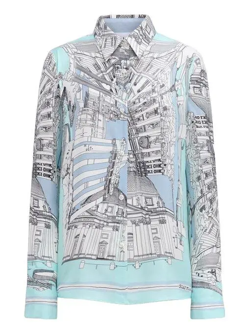 CALLAS MILANO Cameron Rome Printed Silk Shirt - Blue
