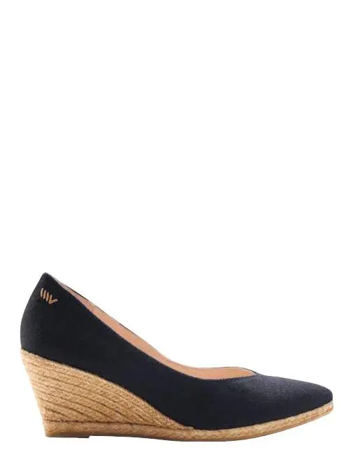 VISCATA Roses V-cut Canvas Espadrille Wedges - Black