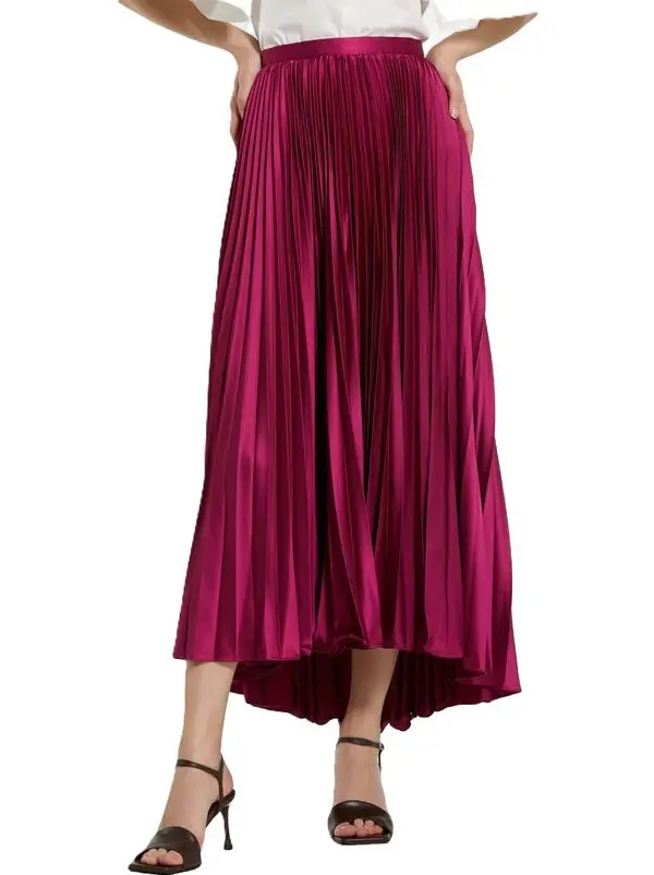 Mac Duggal Pleated Satin A-line Skirt - Fuchsia