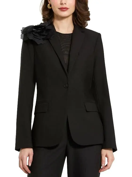 Mac Duggal Classic Crepe Blazer With Floral Detail - Black