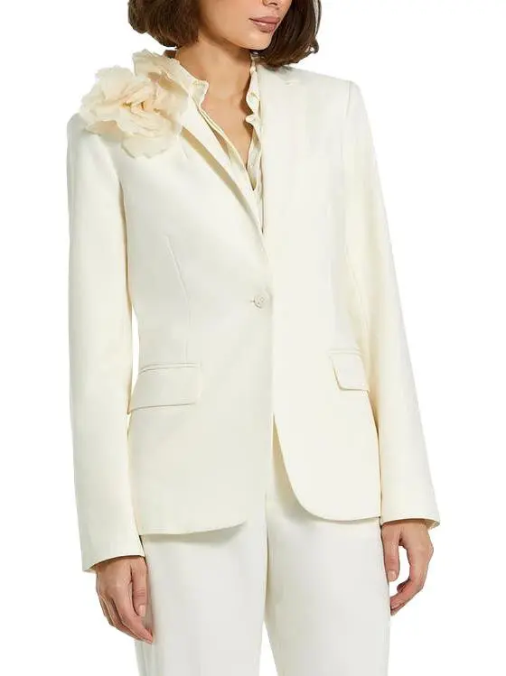 Mac Duggal Classic Crepe Blazer With Floral Detail - Ivory