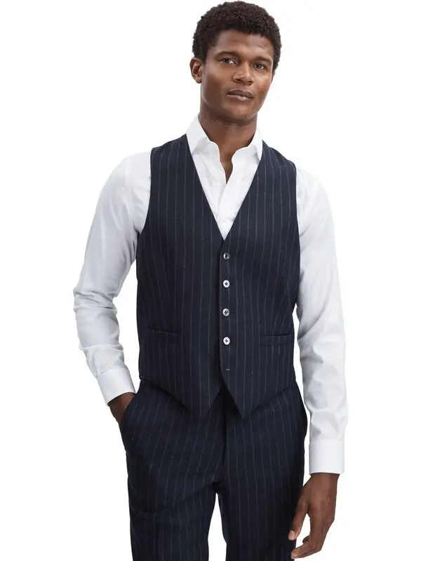 OSCAR JACOBSON 100% Wool Pinstripe Carlo Waistcoat - Navy