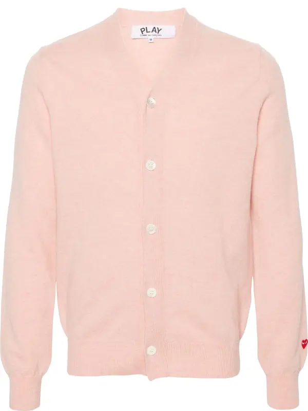 Play Comme Des Garcon Heart-patch Wool Cardigan - Pink