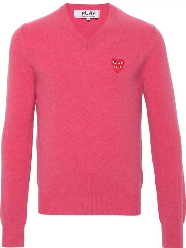 Play Comme Des Garcon V-neck Wool Jumper - Pink