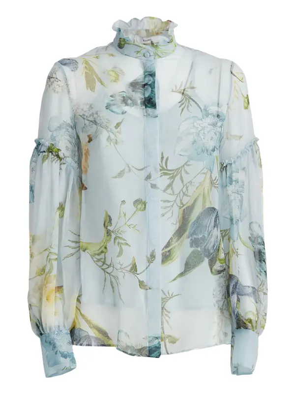 Erdem Botanical-print Silk Blouse - Blue