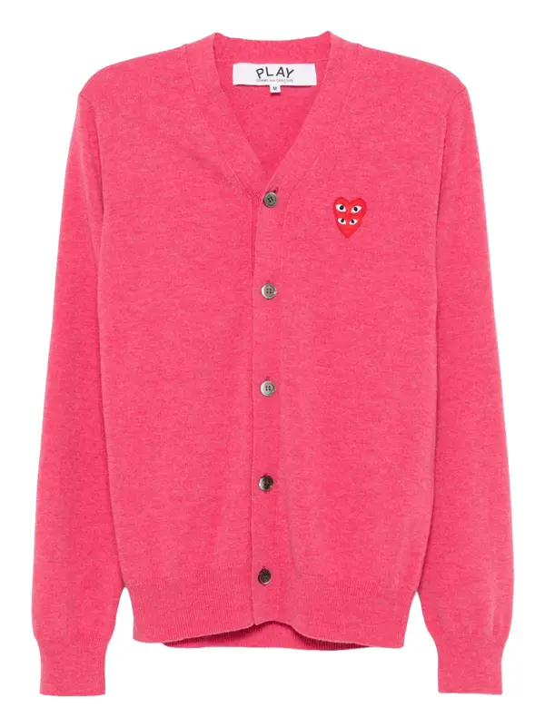 Play Comme Des Garcon V-neck Double Heart-patch Cardigan - Pink