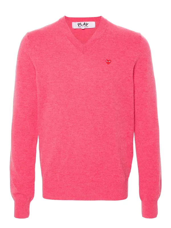 Play Comme Des Garcon Heart-patch Wool Jumper - Pink