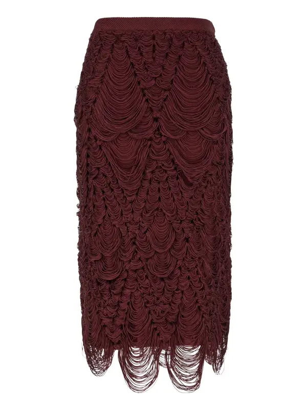 FERRAGAMO Fringed Midi Skirt - Red