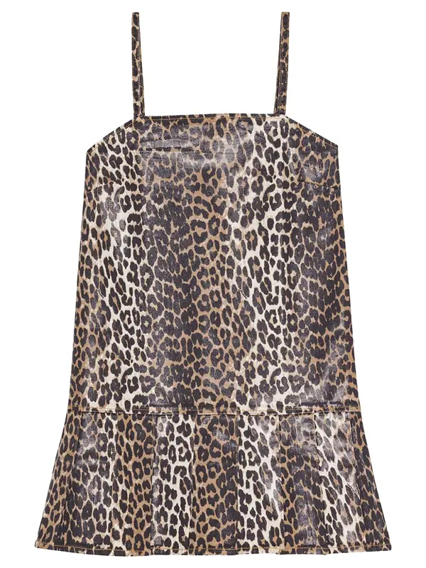 GANNI Foiled-finish Leopard Print Mini Dress - Brown