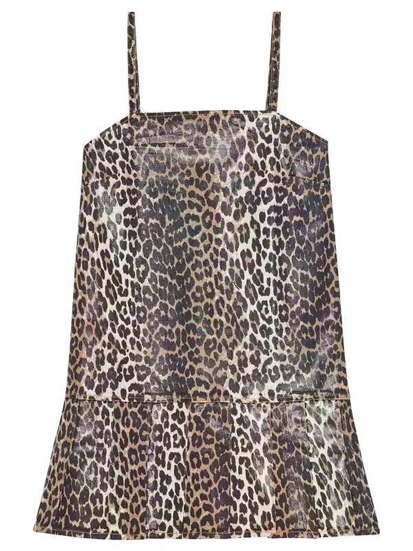 GANNI Foiled-finish Leopard Print Mini Dress - Neutrals