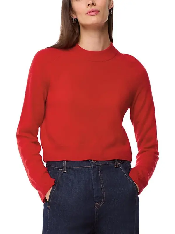 Whistles Cropped Crewneck Cashmere Sweater - Red