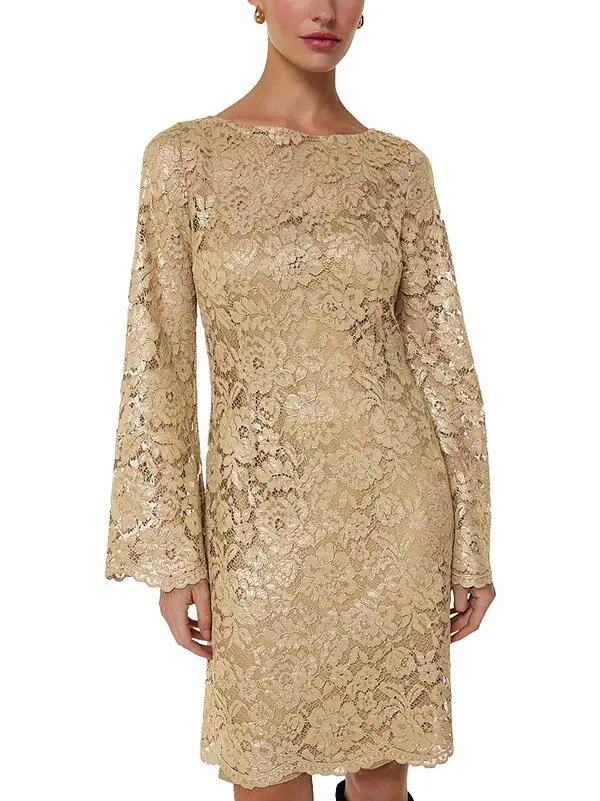 Whistles Metallic Lace Mini Dress - Gold