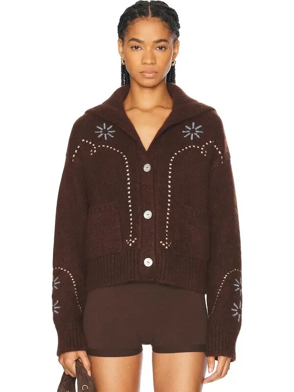 Calle Del Mar Cashmere Western Cardigan - Chocolate