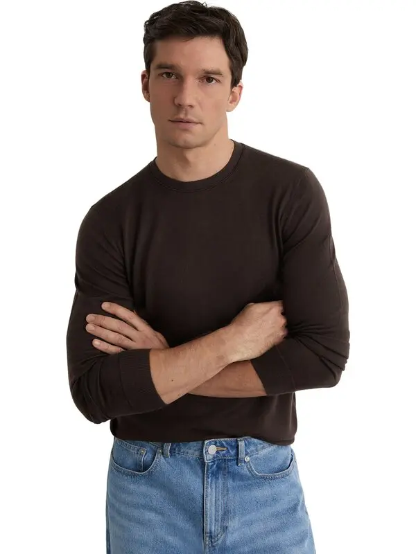 REISS Wessex Merino Wool Crew Neck Jumper - Dark Brown
