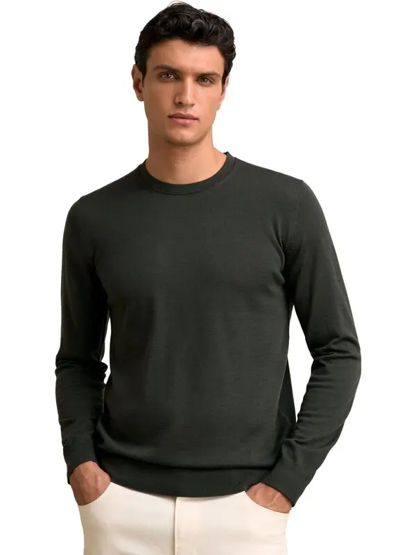 REISS Wessex Merino Wool Crew Neck Jumper - Dark Military Green