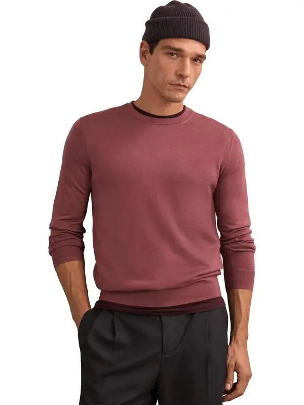 REISS Wessex Merino Wool Crew Neck Jumper - Raspberry Pink