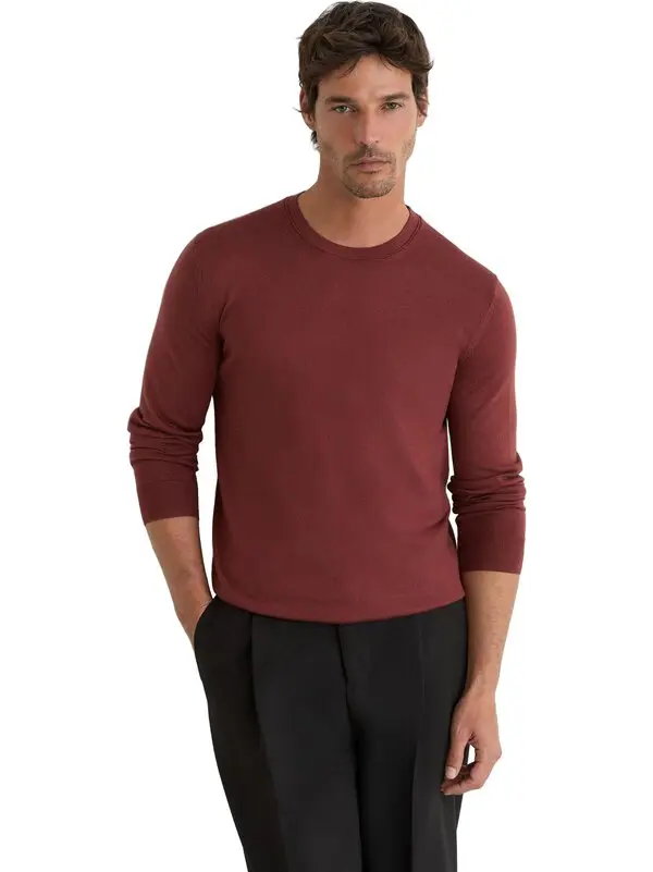 REISS Wessex Merino Wool Crew Neck Jumper - Rooibos Red