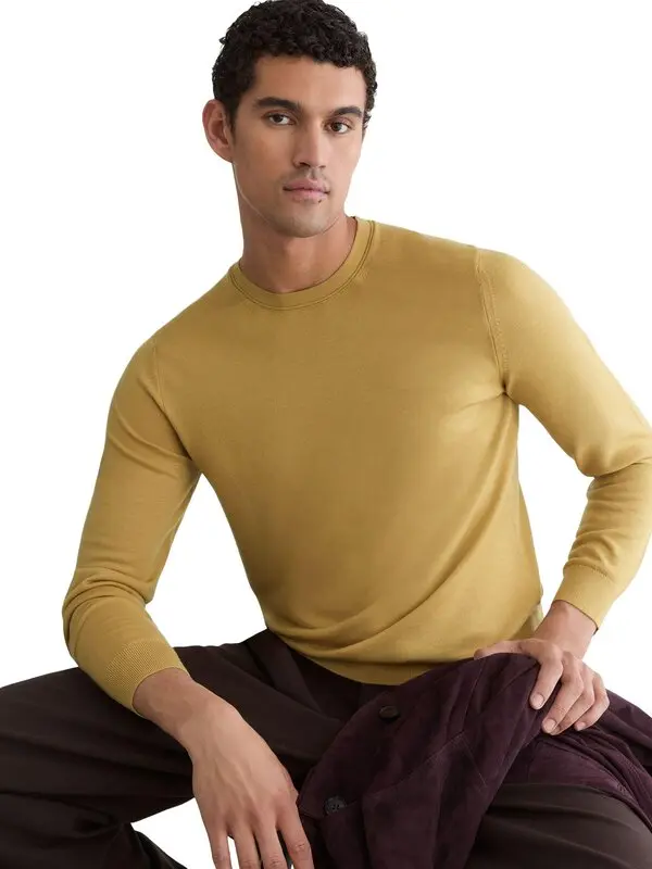 REISS Wessex Merino Wool Crew Neck Jumper - Yellow
