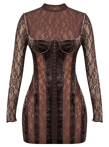 House Of Cb Marica Crushed-velvet Mini Dress - Brown