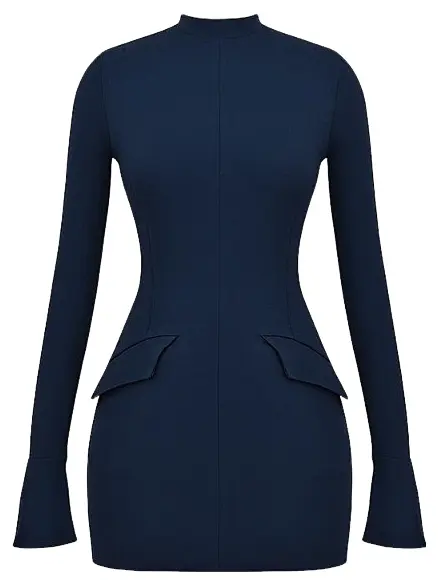 House Of Cb Mahalia Fluted-cuffs Stretch-woven Mini Dress - Navy