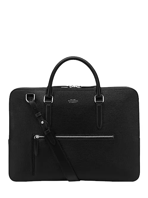 Smythson Ludlow Slim Leather Briefcase - Black
