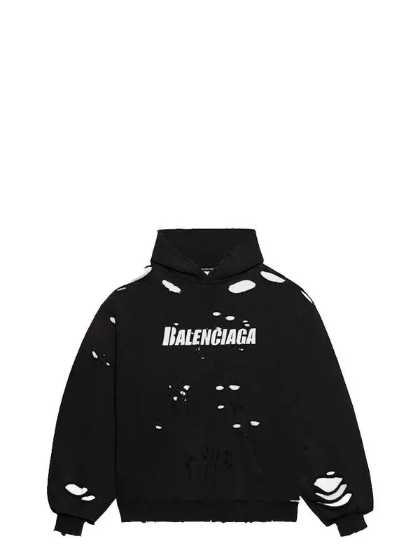 Balenciaga Caps Destroyed Hoodie - Black/white