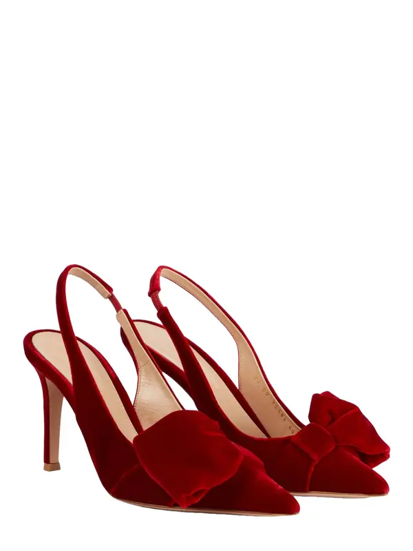 GIANVITO ROSSI 85 Velvet Slingback Pumps With Bow Detailing - Red