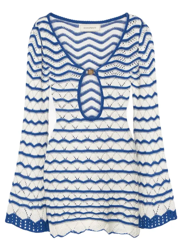 BANANHOT Rey Striped Crochet Dress - White