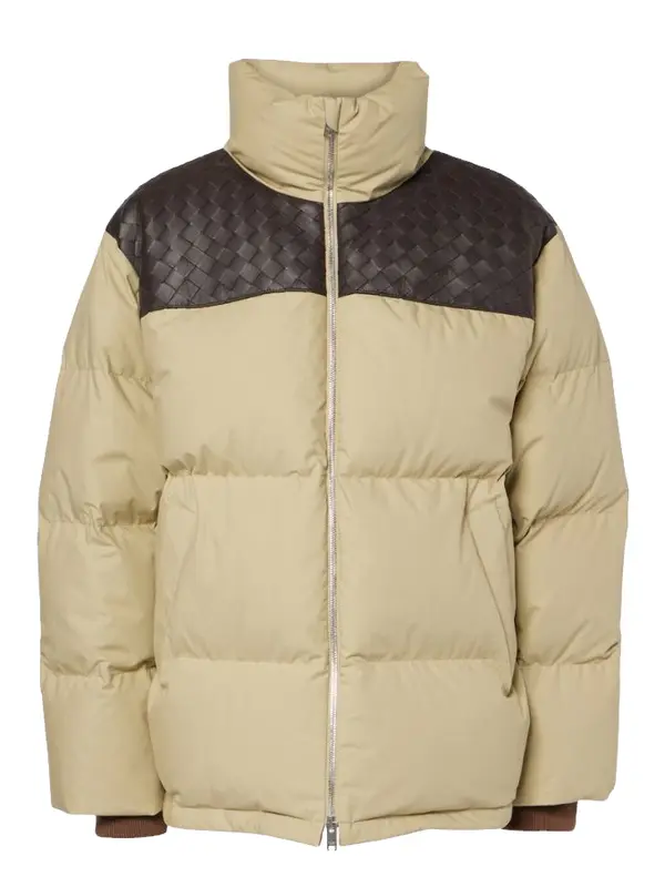 Bottega Veneta Intrecciato Leather-trimmed Down Jacket - Beige