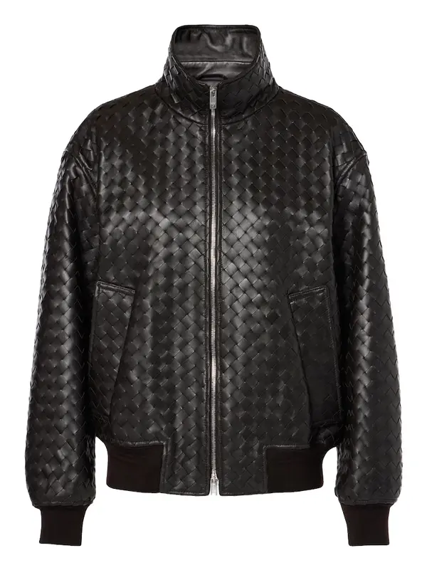 Bottega Veneta Intrecciato Leather Jacket - Brown