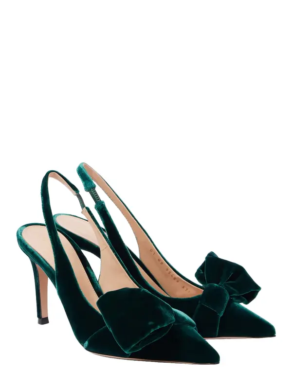 GIANVITO ROSSI 85 Velvet Slingback Pumps With Bow Detail - Green