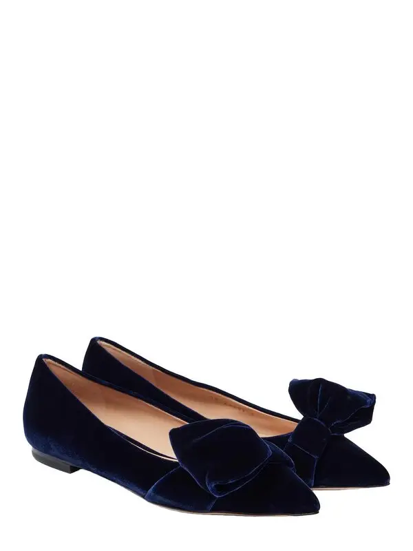 GIANVITO ROSSI Bow Detail Velvet Ballet Flats - Blue