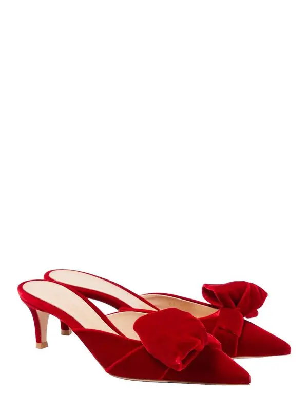GIANVITO ROSSI Velvet Mules With Bow Detailing - Red