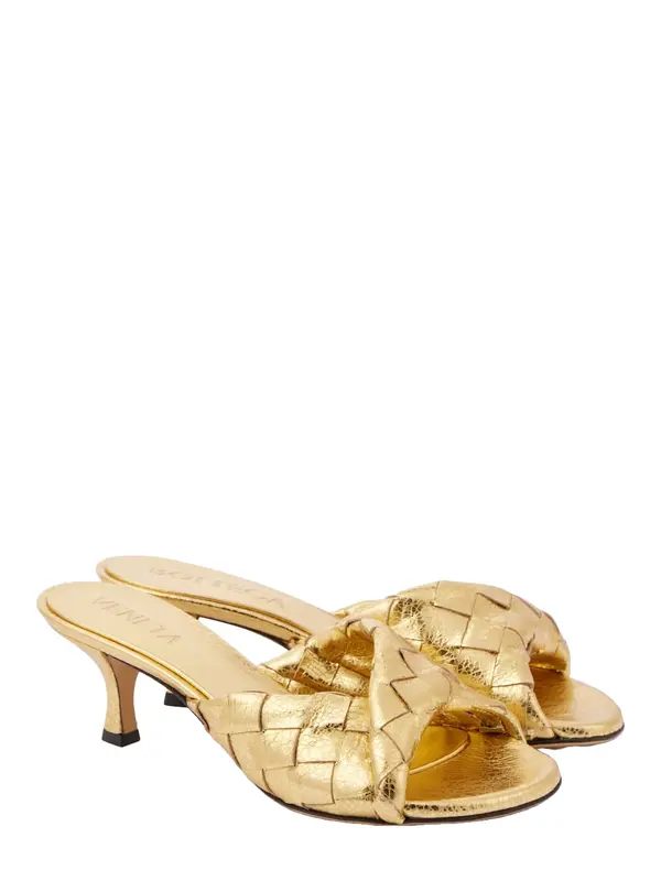 Bottega Veneta Blink Intrecciato 50 Leather Mules - Gold