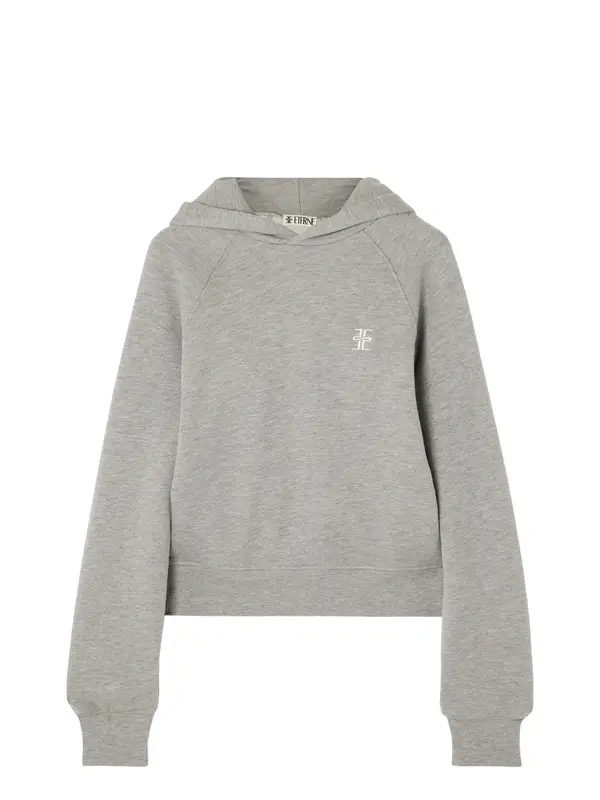 Eterne Embroidered Cotton-blend Hoodie - Gray