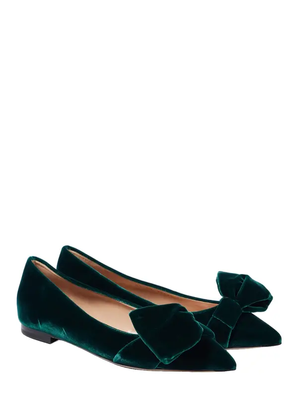 GIANVITO ROSSI Bow-detail Velvet Ballet Flats - Green