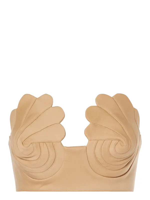 ADRIANA DEGREAS Coquillage Strapless Crop Top - Beige
