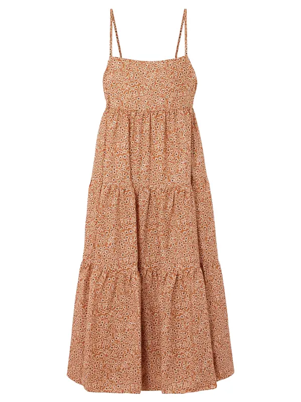 Matteau Tiered Floral-print Maxi Dress - Orange