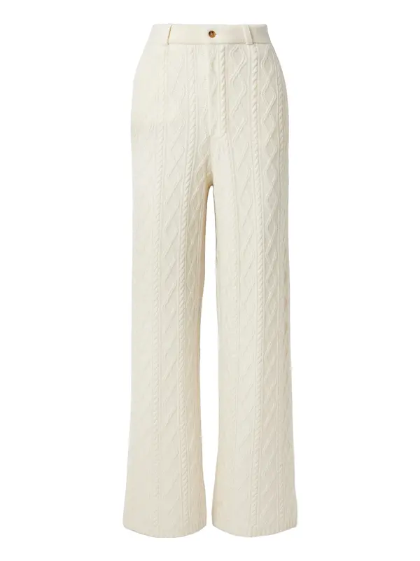 Guest In Residence Cable-knit Wool-cashmere Straight-leg Pants - Cream