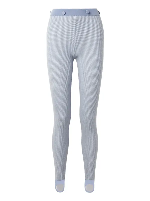 Guest In Residence Speed Skate Button-embellished Striped Ribbed Merino Wool-blend Stirrup Leggings - Blue