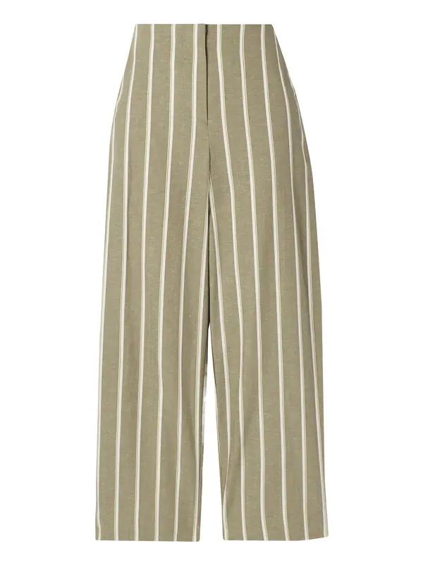 Faithfull The Brand Maeve Striped Cotton And Linen-blend Wide-leg Pants - Green