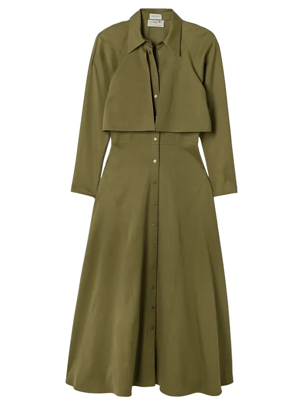 SALON 1884 Anais Cotton And Cashmere-blend Twill Maxi Shirt Dress - Green