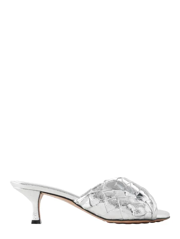 Bottega Veneta Blink Twisted Intrecciato Metallic Leather Mules - Silver