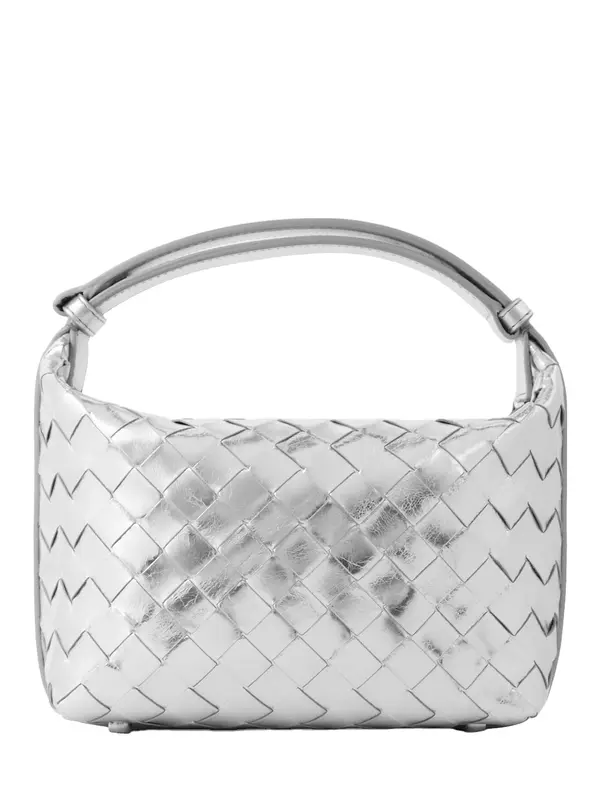 Bottega Veneta Wallace Mini Intrecciato Metallic Leather Shoulder Bag - Silver