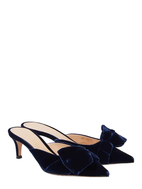 GIANVITO ROSSI 55 Velvet Mules With Bow Detailing - Blue