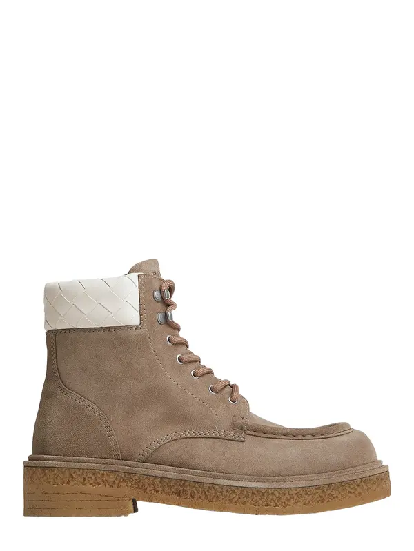Bottega Veneta Haddock Intrecciato-collar Suede Lace-up Boots - Driftwod-white